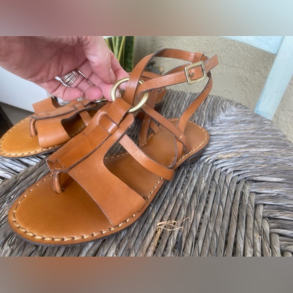 Nicole | Shoes | Nicole Peacekeeper Leather Flat Sandals Tan Camel ...